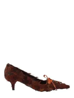 Prada Feather-embellished Satin Pumps - Brown