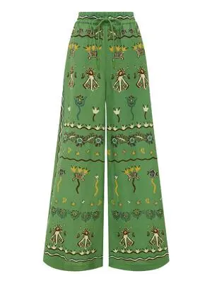 ALEMAIS Alemais Elastic Waistband Wide-Leg Pants With Drawstring Multi-color
