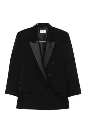 Saint Laurent Double-breasted Long-sleeved Jacket - Black
