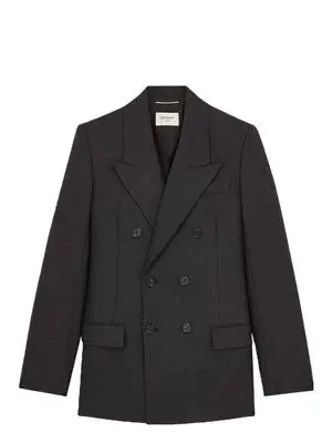 Saint Laurent Double-breasted Jacket In Felted Wool Gabardine - Anthracite