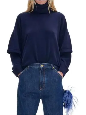 DARKPARK Troy Cashmere Wool Knit Double Sleeve Tee - Blue