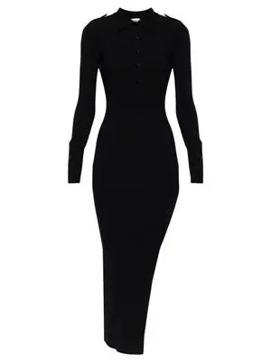 COURREGES Ribbed Long-sleeved Midi Dress With Side Slits - Black