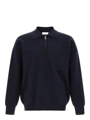 ROBERTO COLLINA Zip Polo Knitted Top - Blue