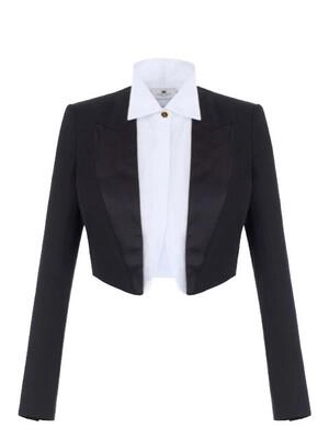 ELISABETTA FRANCHI Elisabetta Franchi Cool Wool Cropped Jacket With Shirt Collar
