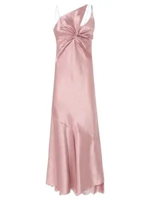 Pinko Asymmetrical Lace Trimmed Spaghetti Strap Dress - Pink