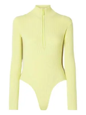 Cordova Ribbed High-neck Quarter-zip Romper - Yellow