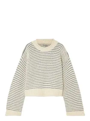 MOTHER Striped Cotton Knit Sweater - White