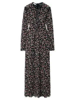 Rabanne Pleated Embroidered Lace Maxi Dress - Black