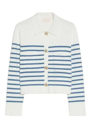 IBLUES Striped Boxy Cardigan With Collar And Patch Pockets - White