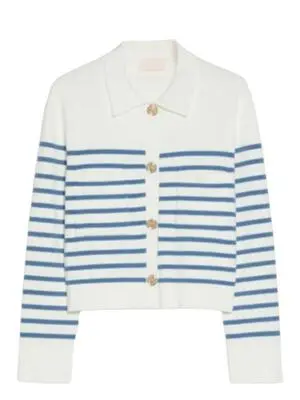 IBLUES IBlues Striped Boxy Cardigan With Collar And Patch Pockets