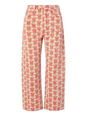MOTHER Printed High-waisted Wide-leg Jeans - Nude
