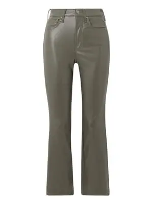 MOTHER Insider Flood Cropped Flared Faux Leather Pants - Cinder Block