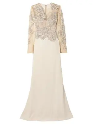 GEORGES HOBEIKA Embellished Tulle And Grosgrain Gown - Nude