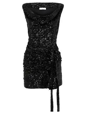 Rabanne Sequin Mini Dress With Bow Detail - Black