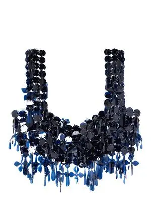 Rabanne Paco Rabanne Patchwork Cropped Sequined Top Blue