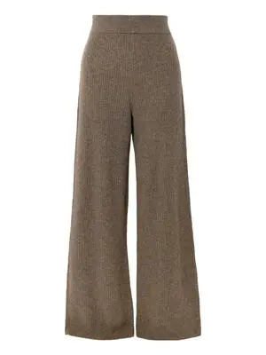 Le Kasha Banvir Ribbed Organic Cashmere Wide-leg Pants - Brown