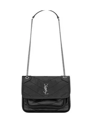 Saint Laurent Saint Laurent Niki Baby In Vintage Leather With Chain Strap Black