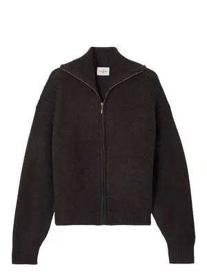 Le Kasha Ribbed Organic Cashmere Cardigan - Chocolate-colored