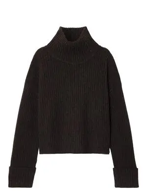 Le Kasha Long Sleeve High Neck Ribbed Knit Shirt - Black