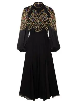 Saloni Jacqui-b Printed Chiffon Midi Dress - Black