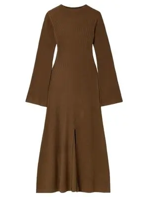 Le Kasha Logan Ribbed Organic Cashmere Midi Dress - Brown