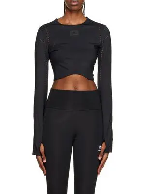 Adidas Sports Cropped T-shirt With Rubber Logo - Black