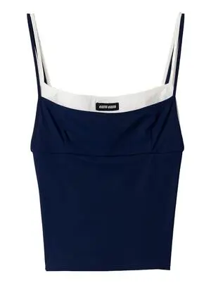 Miu Miu Miu Miu Stretch Jersey Top With Spaghetti Straps Navy Blue