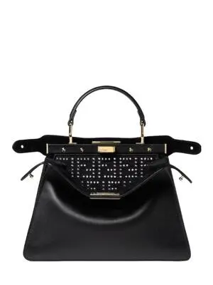 Fendi Peekaboo Iseeu Small Leather Bag With Mirror Embroidery - Black