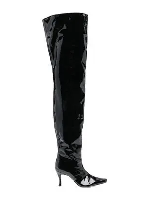 By Far Pointed Stiletto High Heel Boots - Black
