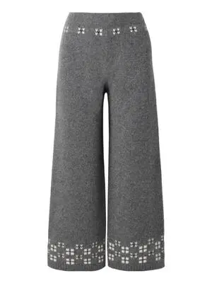 Calle Del Mar Calle Del Mar Wide-Leg Knit Pants With Patterned Detail Black