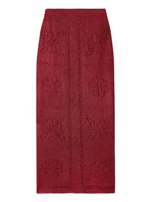 Calle Del Mar Pointelle-knit Midi Skirt - Red