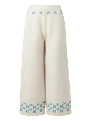 Calle Del Mar Wide-leg Printed Casual Pants - White