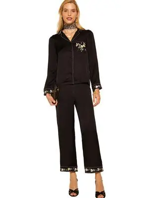 Rixo Bryony Blossom Embroidery Pink Regular Trousers - Black