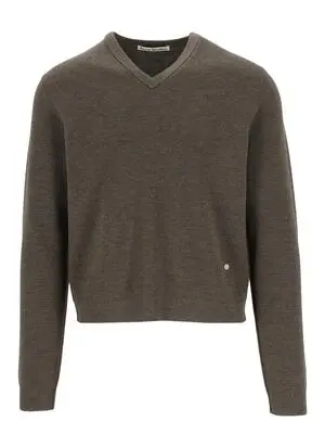 Acne Studios V-neck Merino Wool Sweater With Logo Detail - Gray