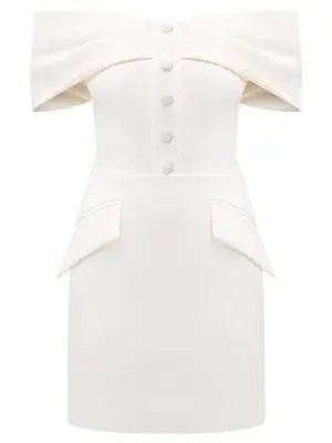 TIA DORRAINE Steel Confidence Off-shoulder Mini Dress With Pearl Detail - White
