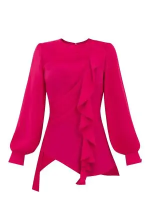 TIA DORRAINE Asymmetric Peplum Blouse - Pink