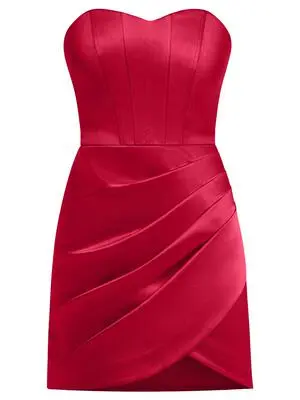 TIA DORRAINE Satin Corset Mini Dress - Red