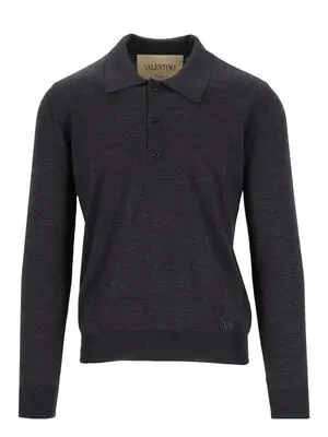 Valentino Garavani Wool Knit Polo Shirt - Gray