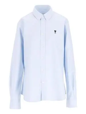 AMI Paris De Coeur Cotton Oxford Shirt - Blue