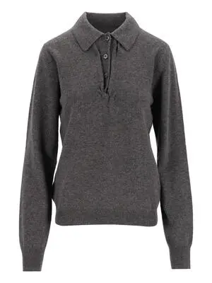MAISON MARGIELA Virgin Wool Long Sleeve Polo Sweater - Gray