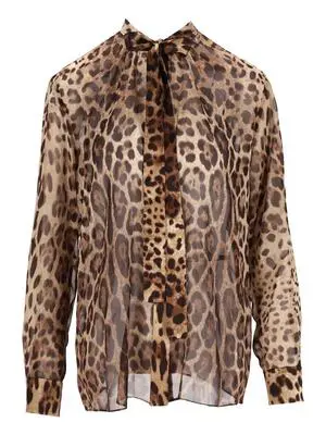 DOLCE & GABBANA DOLCE & GABBANA Leopard Print Silk Chiffon Shirt With Pussy Bow