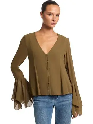 Michael Kors Georgette Blouse With Dramatic Cuffs - Green
