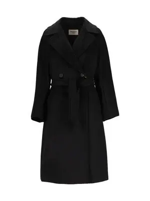 Max Mara Resina Drap Wool Long Coat - Black