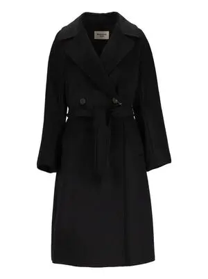 Max Mara Resina Drap Wool Long Coat - Black