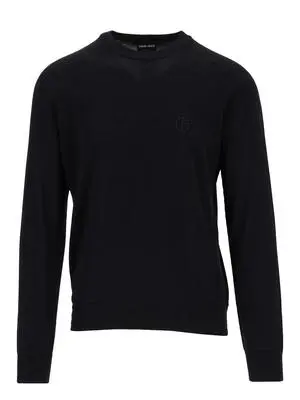 Giorgio Armani GIORGIO ARMANI Crew Neck Wool Sweater With Embroidered Logo Blue