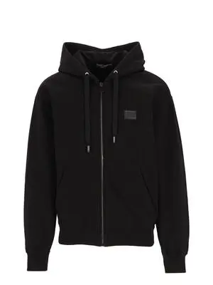 Dolce & Gabbana Cotton Zip-up Hoodie With Logo Tag - Black
