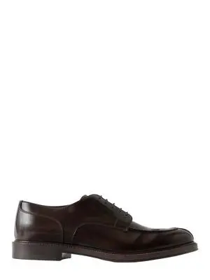 Brunello Cucinelli Leather Derby Shoes With Split-toe Design - Brown