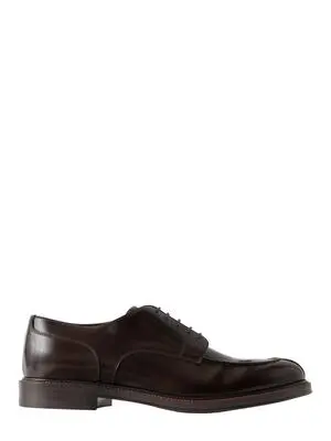 Brunello Cucinelli Leather Derby Shoes With Split-toe Design - Dark Brown