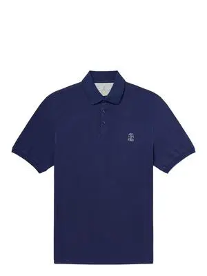 Brunello Cucinelli Logo-print Cotton-piqué Polo Shirt - Blue