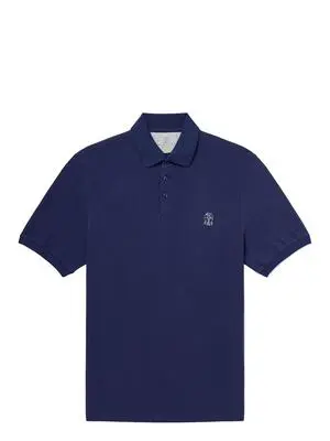 Brunello Cucinelli Logo-print Cotton-piqué Polo Shirt - Navy